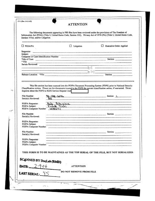 Funzi Tieri FBI Files Part 1 - Beyond Peradventure