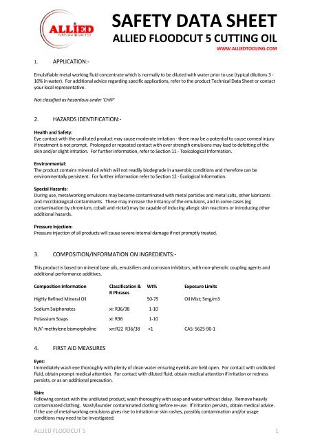 Floodcut 5 Safety Data - Allied (Tooling) Ltd