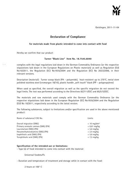 Declaration of Compliance - WMF