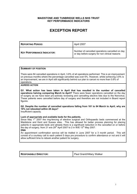 exception report - Maidstone and Tunbridge Wells NHS Trust