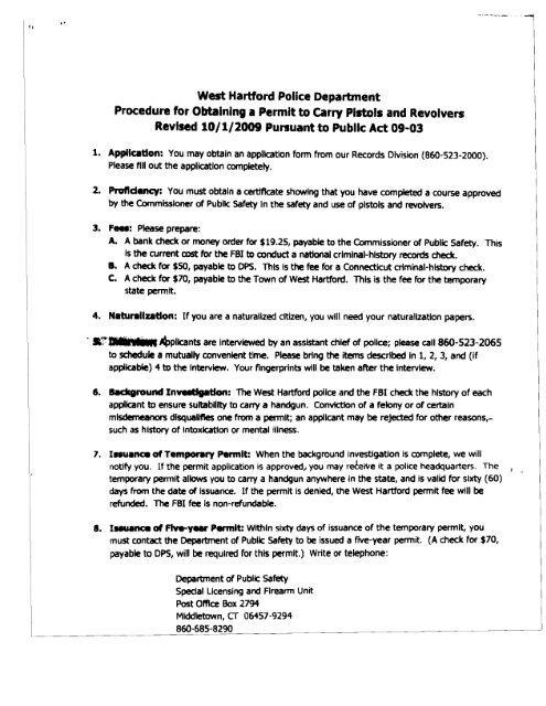 west Hartford Police Department Procedure for Obtaining a Permit to ...