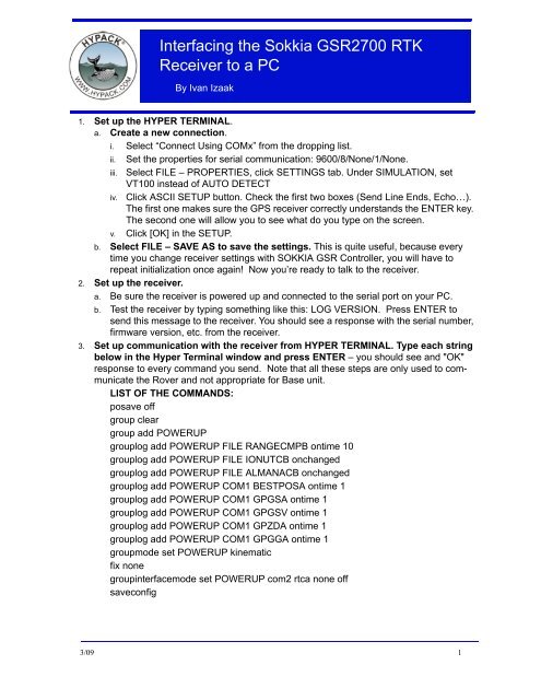 Interfacing the Sokkia GSR2700 RTK Receiver to a PC.fm - Hypack