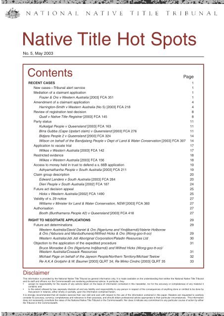 Native Title Hot Spots - National Native Title Tribunal