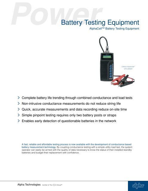 AlphaCell Testing Data Sheet - Alpha Technologies Inc.