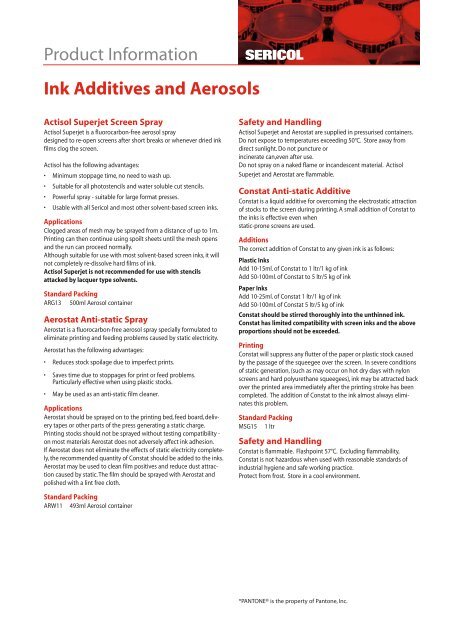 Ink Additives and Aerosols Product Information - FUJIFILM SERICOL