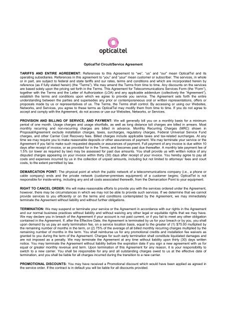 OpticalTel Circuit Service Agreement