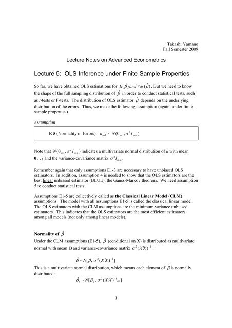 Lecture 5 Ols Inference Under Finite Sample Properties