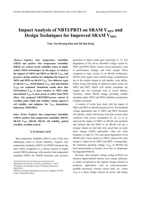 Impact Analysis of NBTI/PBTI on SRAM VMIN and Design ... - JSTS