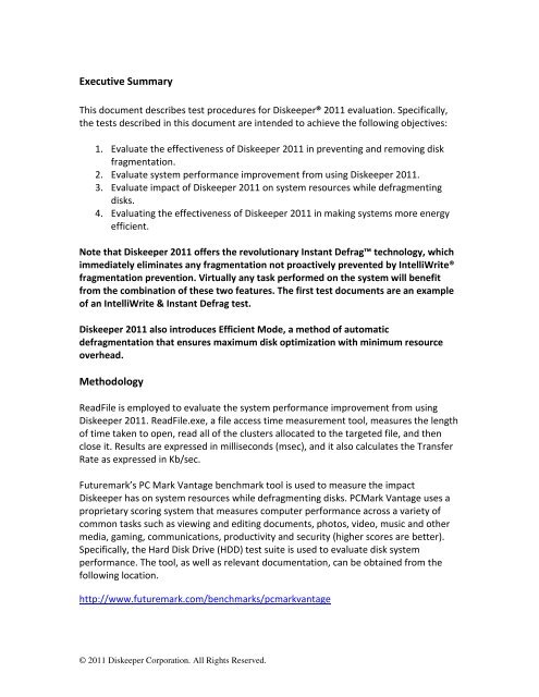 Executive Summary Methodology - Condusiv Technologies Executive Summary Methodology - Condusiv Technologies