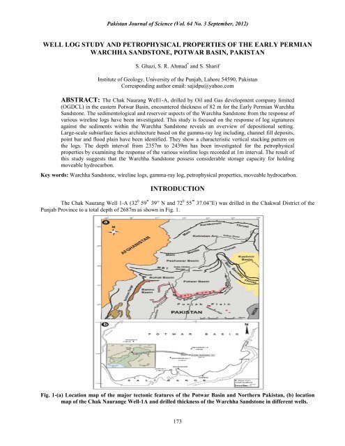 well log study and petrophysical properties of the ... - Paas.com.pk