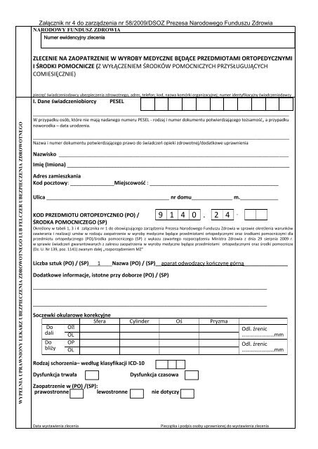 zlecenie na zaopatrzenie w wyroby medyczne bÄ dÄ ce przedmiotami ...