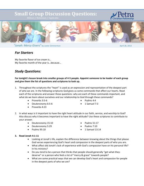 Small Group Discussion Questions: