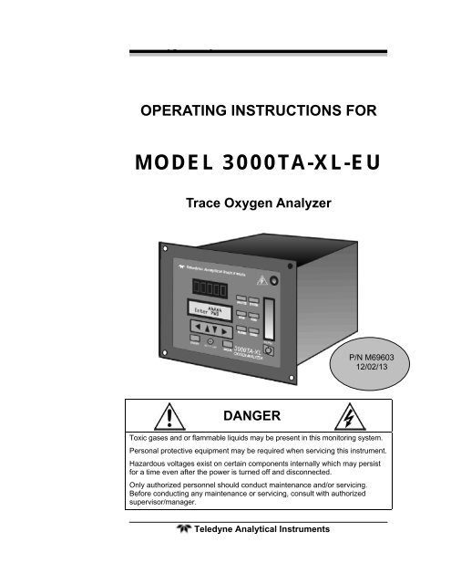 3000TA-XLEU - Trace oxygen analyzer - Teledyne Analytical ...