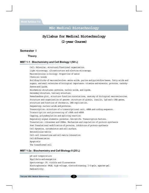 MSc Medical Biotechnology Syllabus for Medical Biotechnology (2 ...