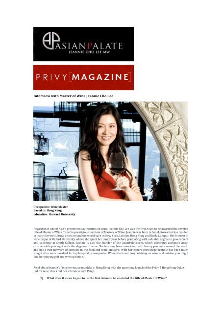 Interview with Master of Wine Jeannie Cho Lee - Asian Palate
