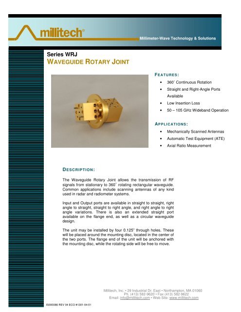 Series WRJ WAVEGUIDE ROTARY JOINT - Millitech