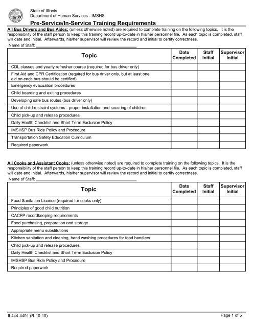Pre-Service/In-Service Training Requirements Topic Topic - Illinois ... Pre-Service/In-Service Training Requirements Topic Topic - Illinois ...
