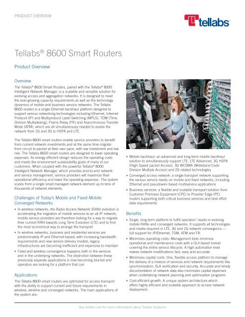 Tellabs 8600 Smart Routers Overview