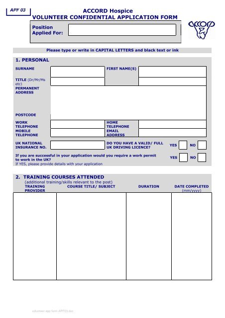 Microsoft Word - volunteer app form-APF03.pdf - Accord Hospice