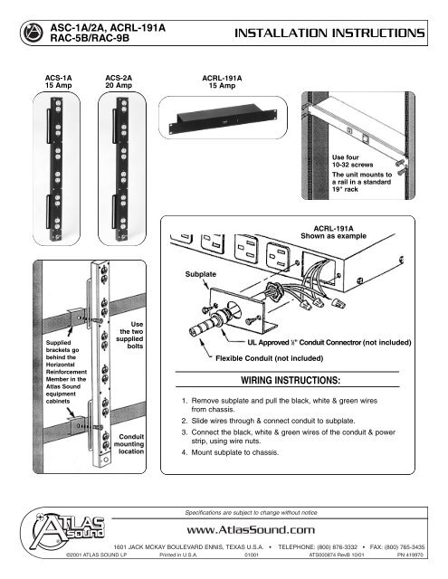 INSTALLATION INSTRUCTIONS - Atlas Sound