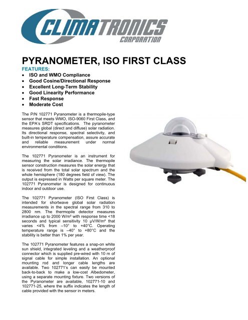 Pyranometer, ISO First Class