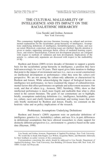 the cultural malleability of intelligence and its impact on the racial