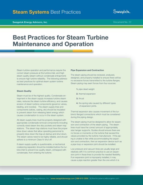Steam Turbine Maintenance and Operation (PDF) - Swagelok ...