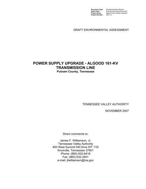power supply upgrade - algood 161-kv transmission line