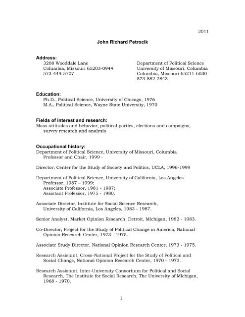 CURRICULUM VITAE - Department of Political Science - University ...