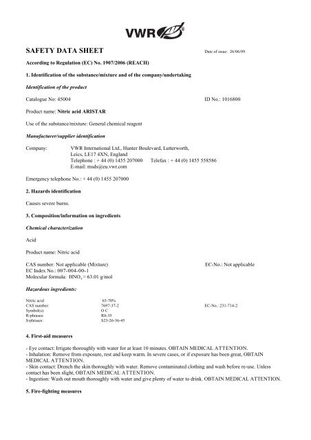 SAFETY DATA SHEET - VWR International