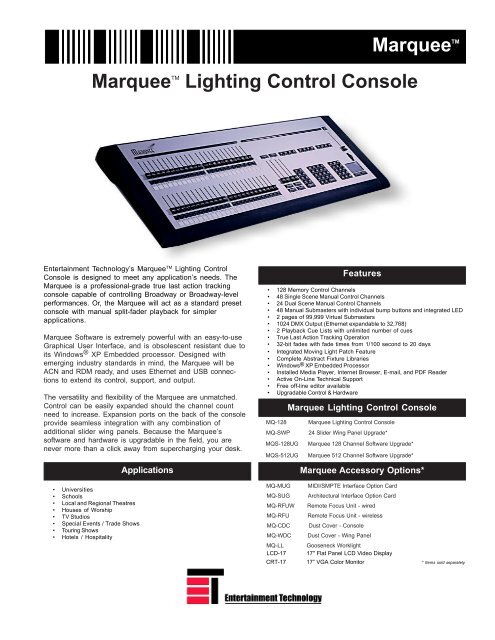 Marquee Console spec sheet (Rev 18-jan-05).pmd