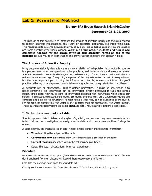 Lab 1: Scientific Method - De Anza College