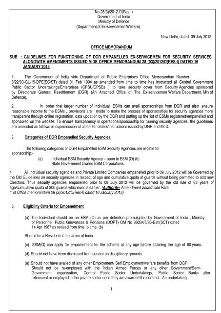 Security Agency Guidelines - Directorate General Resettlement (DGR)