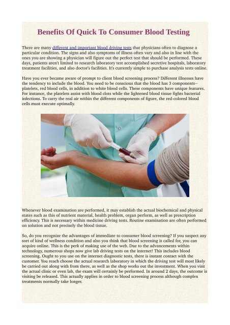 Benefits Of Quick To Consumer Blood Testing