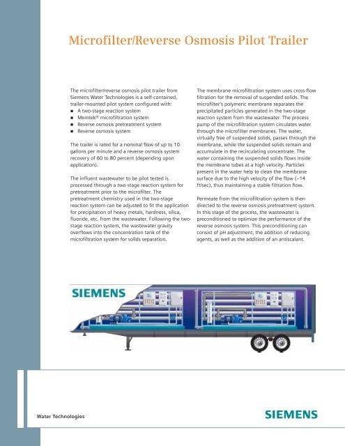 Microfiltration and Reverse Osmosis Pilot Trailer - Siemens Water ...