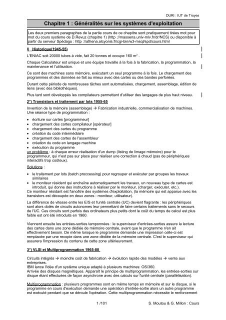 Chapitre 1 : Généralités sur les systèmes d'exploitation