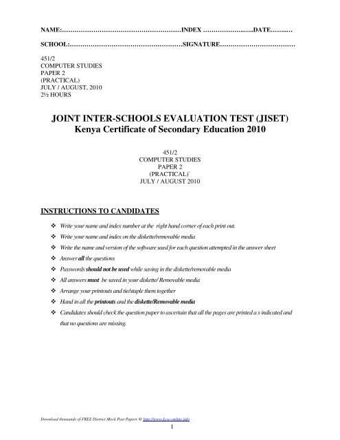 Kenya Certificate of Secondary Education 2010 - KCSE Online Kenya Certificate of Secondary Education 2010 - KCSE Online