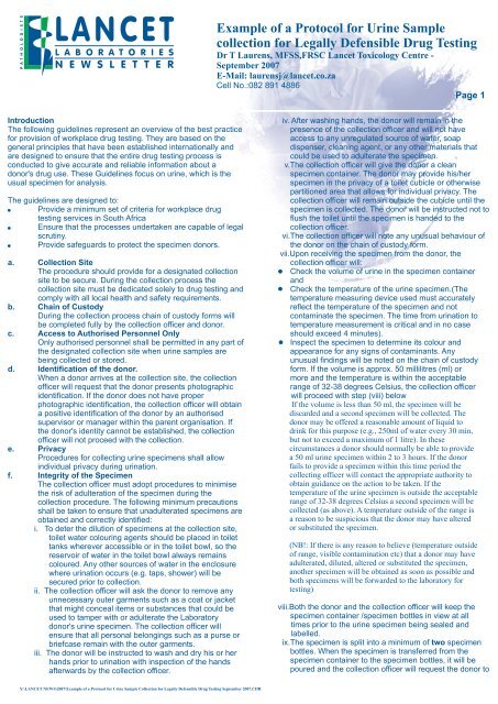 Example of a Protocol for urine sample collection for Legally ...