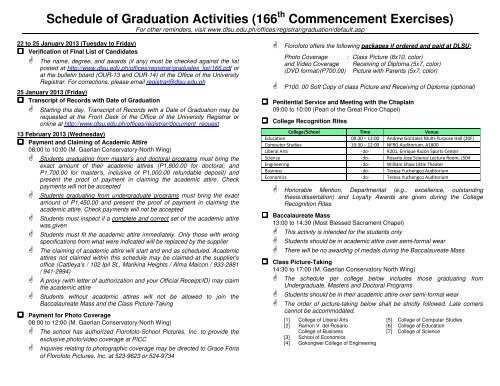 Schedule of Graduation Activities (166 Commencement Exercises)