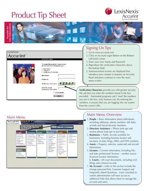 Accurint® for Law Enforcement Tip Sheet - LexisNexis