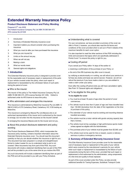 Extended Warranty Insurance Policy - Maxxia