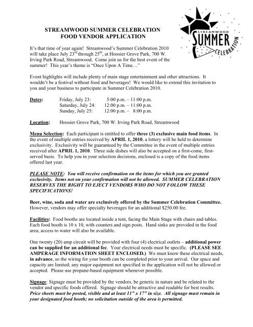 streamwood summer celebration food vendor application - Village of ...