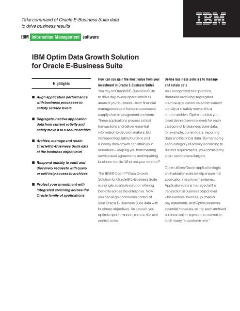 Ibm Optim Data Growth Solution For Oracle E Business Suite