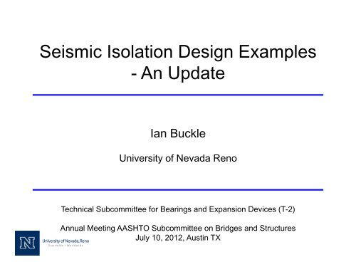 Seismic Isolation Design Examples - AASHTO - Subcommittee on ...