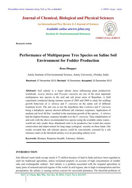 Performance of Multipurpose Tree Species on Saline Soil ...