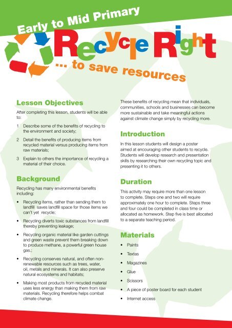 Save Resources Poster Lesson Plan (Early - Mid Primary) - National ...