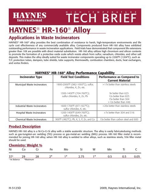 HAYNES ® HR-160 ® alloy Applications in Waste Incinerators