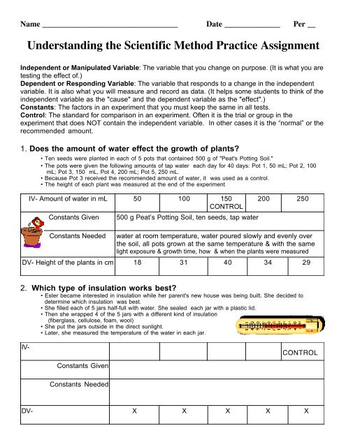 Understanding the Scientific Method Practice ... - SchoolNotes