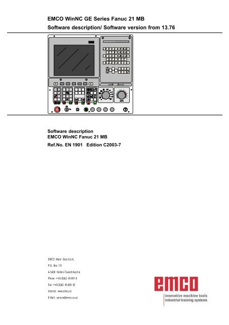 EMCO WinNC GE Series Fanuc 21 MB Software description EMCO WinNC GE Series Fanuc 21 MB Software description
