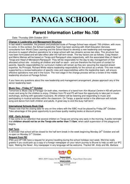 Parents Info Letter 108 - Panaga School